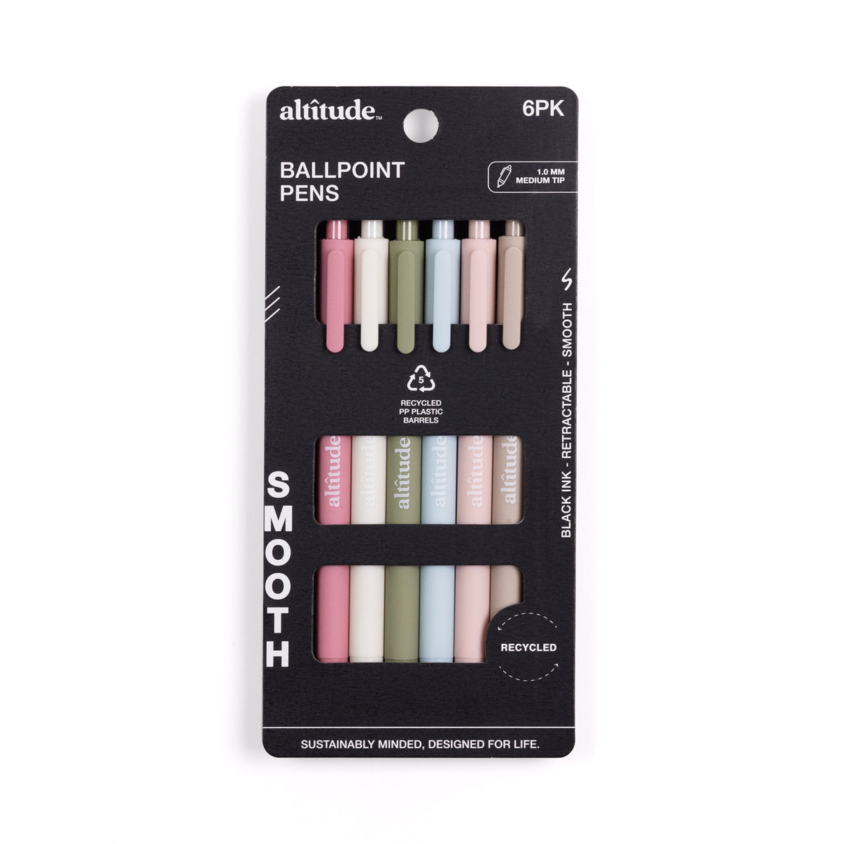 6pk Retractable Ballpoint Pens 1.0mm Black Ink Eucalyptus – Altitude ...
